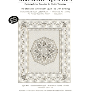 Feathered Pineapple in WHITE Muslin * Pre-printed Wholecloth Quilt Top ...