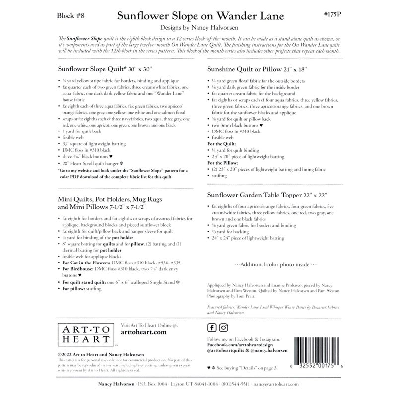 Sunflower Slope on Wander Lane Block 8 quilt & Sewing Projects Pattern ...