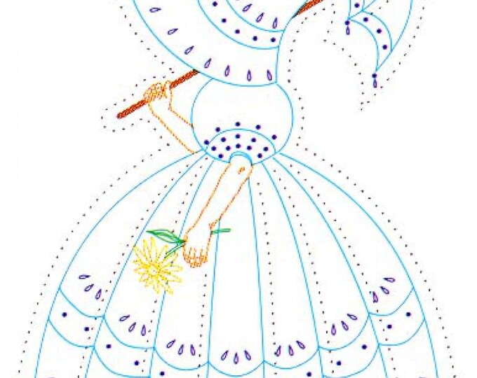 Parasol Lady 9 Inch Quilt Blocks *stamped for Cross Stitch & Embroidery ...