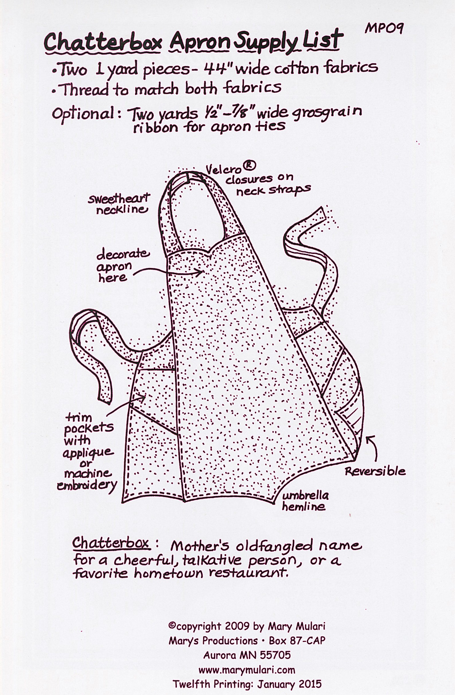 Chatterbox Apron Pattern *A Reversible Apron With Personality!* From ...