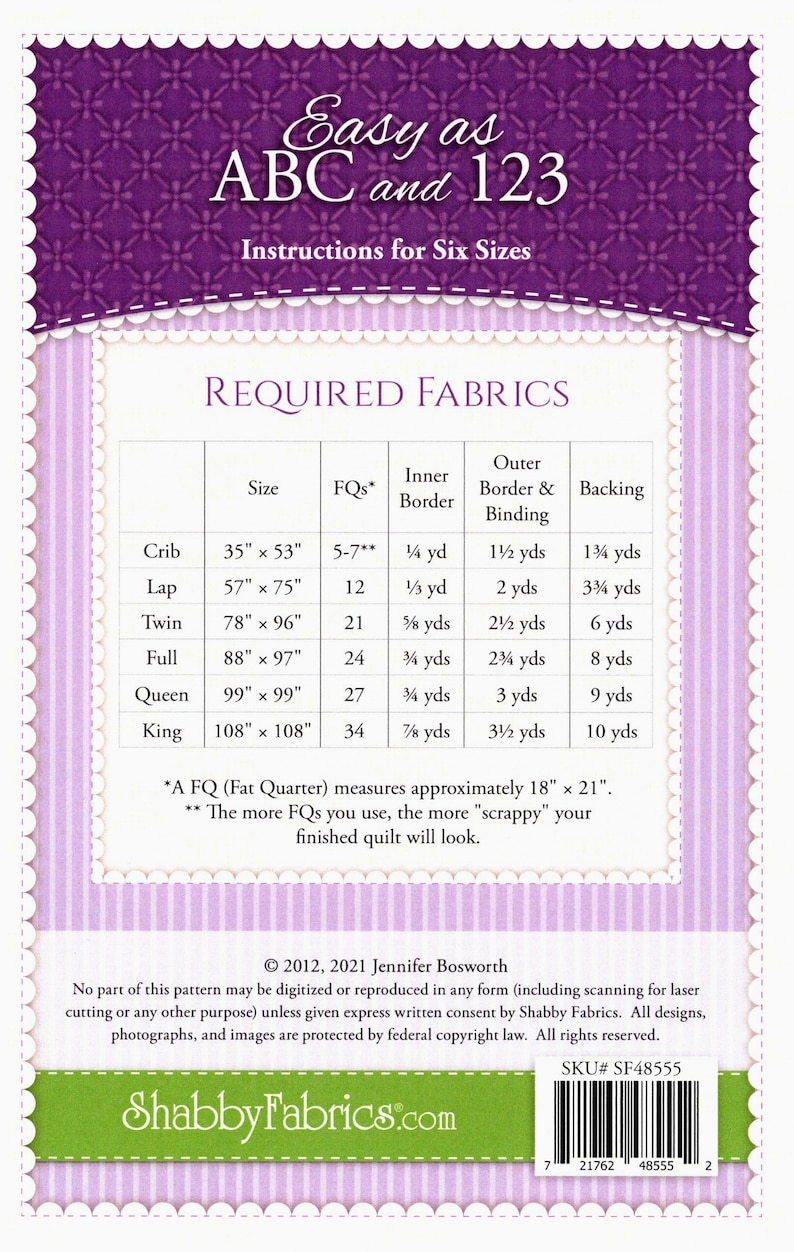 Easy as ABC and 123 *great Beginner Quilt Pattern* From: Shabby Fabrics ...