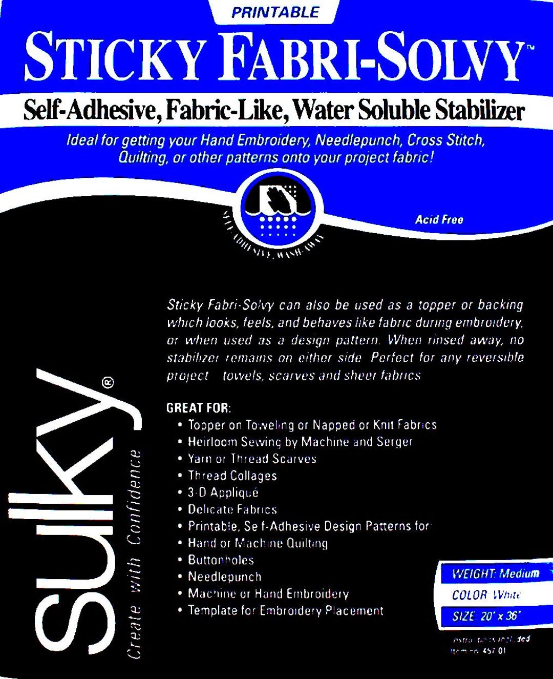 Sticky Fabri-solvy *printable* Self Adhesive - Fabric Like - Water ...