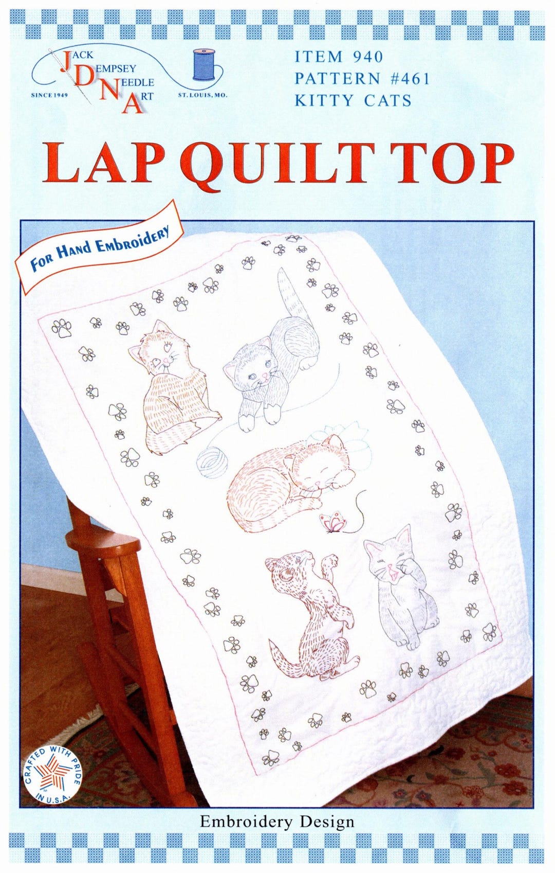 Kitty Cats Crib Quilt Top *stamped Cross Stitch & Embroidery Fabric ...