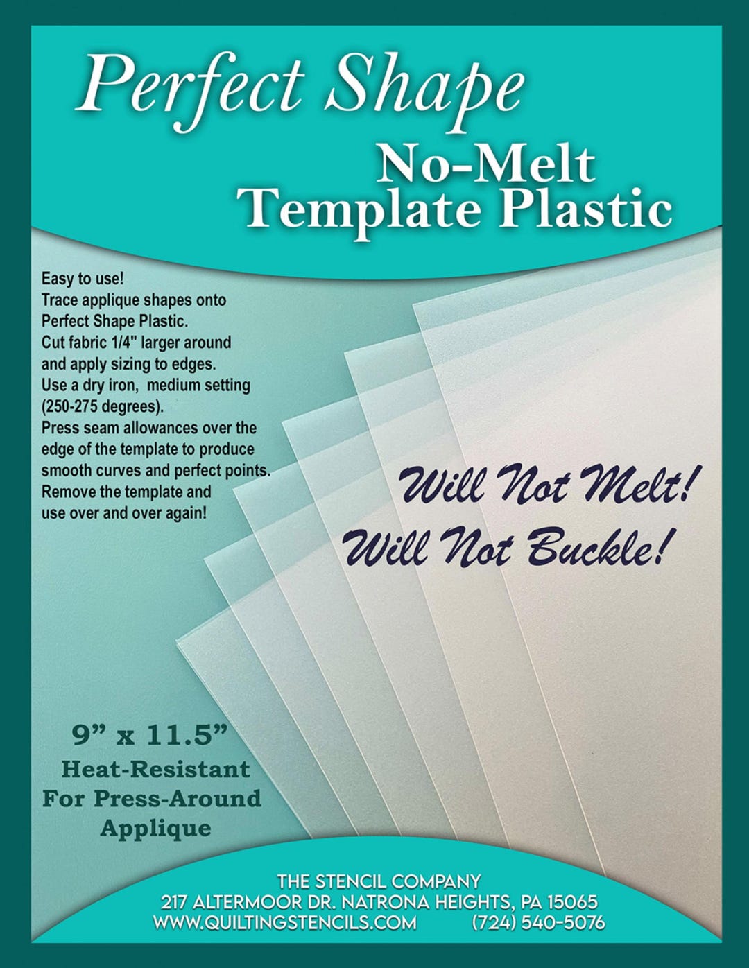 Perfect Shape - No Melt Template Plastic for Applique - (size: 9" X 12 ...