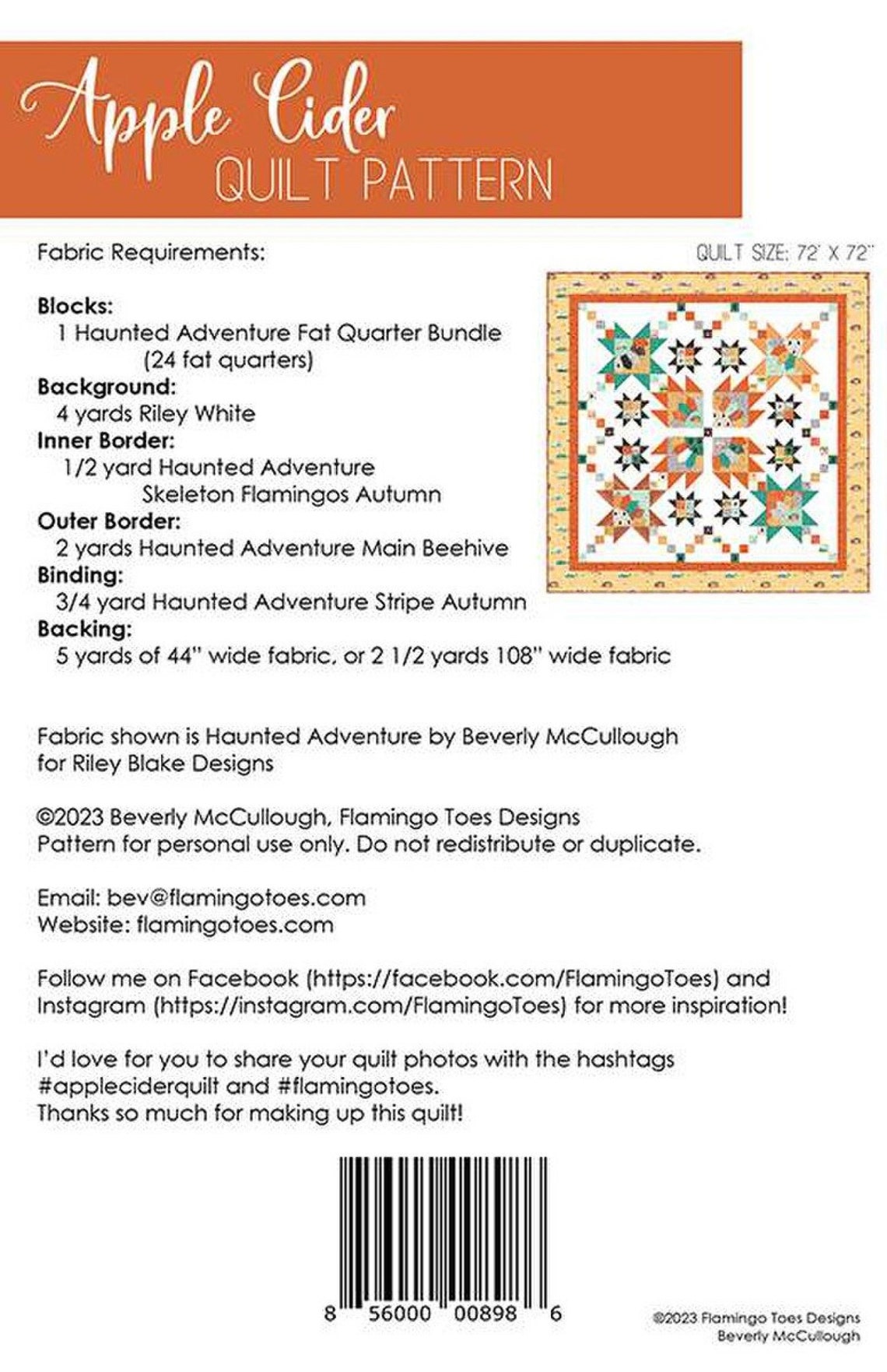 Apple Cider *quilt Pattern* By: Beverly Mccullough of Flamingo Toes - Etsy