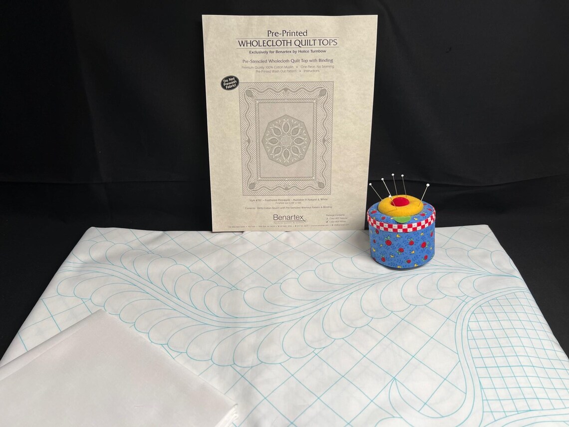 Feathered Pineapple in WHITE Muslin * Pre-printed Wholecloth Quilt Top ...