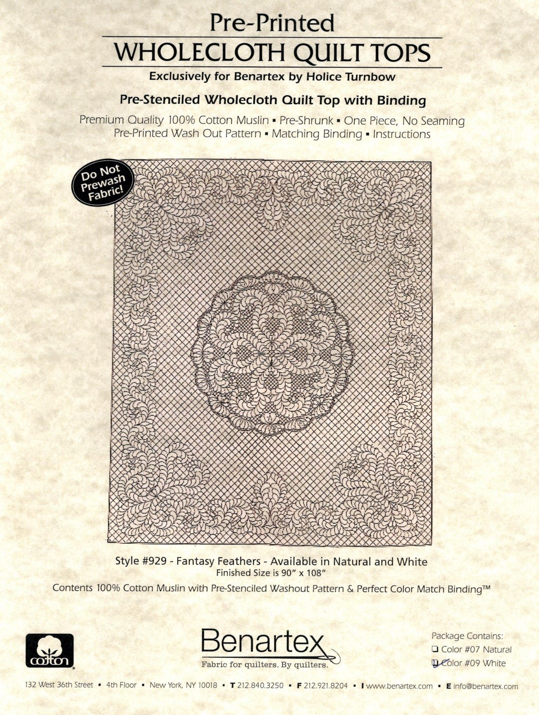 Pre-printed Wholecloth Quilt Top "fantasy Feathers" in NATURAL Muslin ...