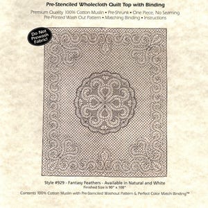 Pre-printed Wholecloth Quilt Top "fantasy Feathers" in NATURAL Muslin ...