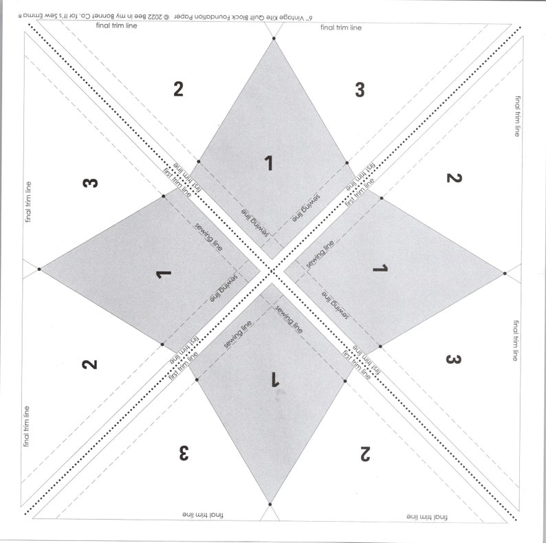 Vintage Kite Quilt Block Foundation Paper makes 6 Finished Blocks By ...