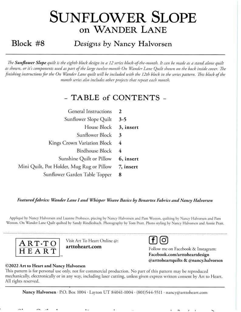 Sunflower Slope on Wander Lane Block 8 quilt & Sewing Projects Pattern ...