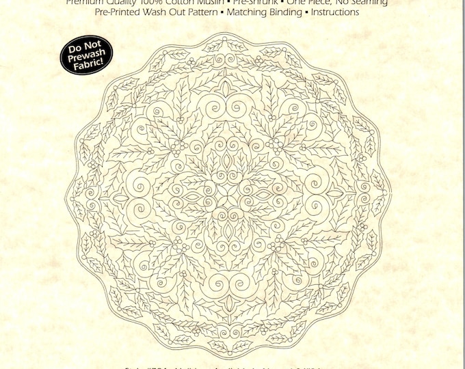Pre-printed Wholecloth Quilt Top "holiday" 45in Round in Natural Muslin ...