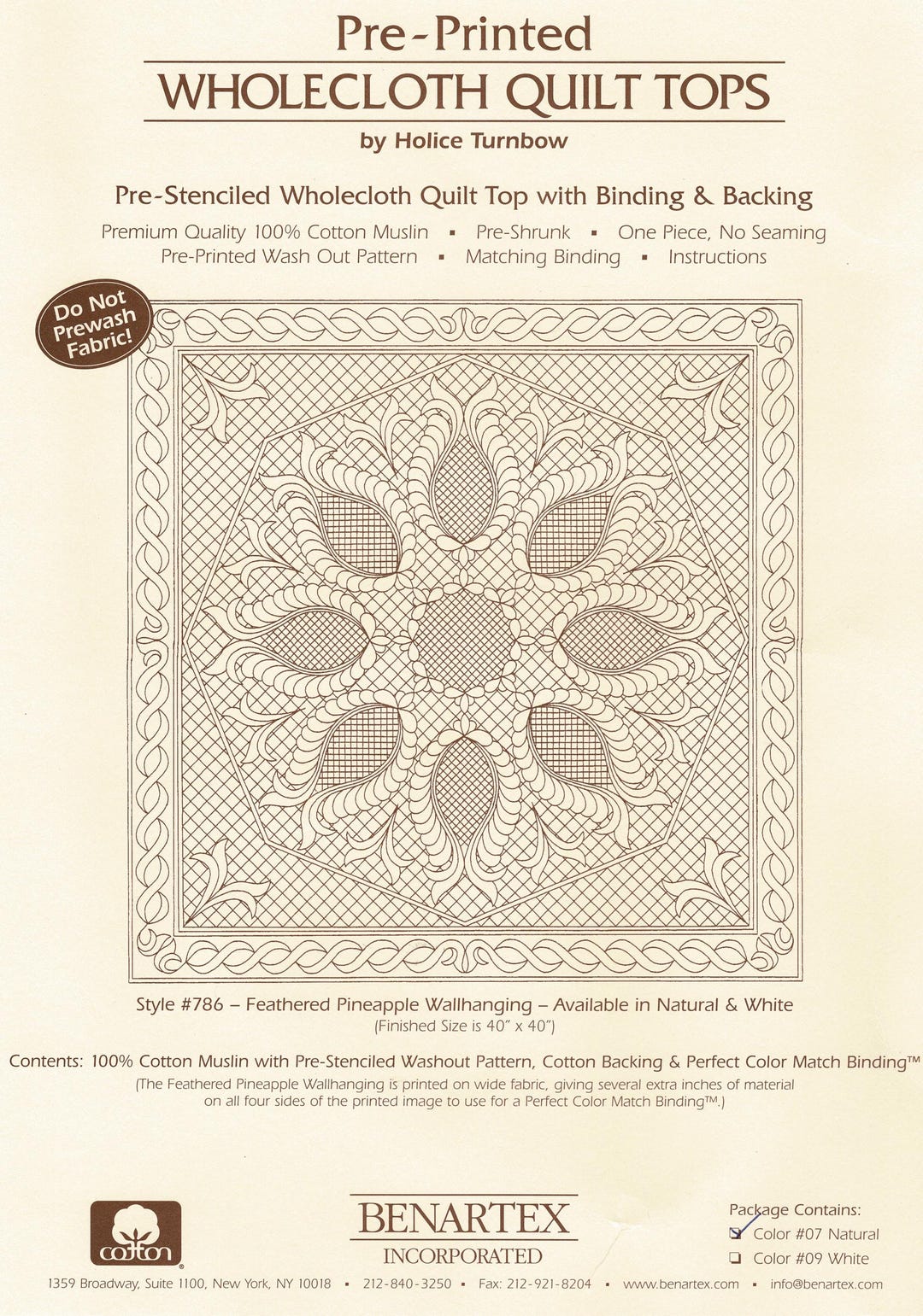 Pre-printed Wholecloth Quilt Top wallhanging Pineapple in Natural ...