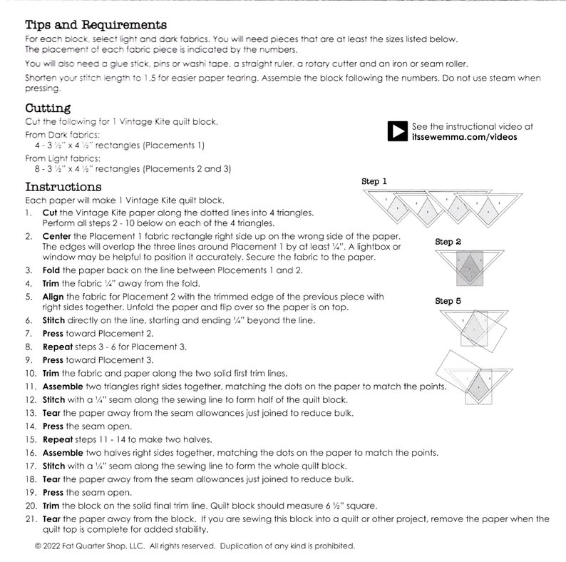 Vintage Kite Quilt Block Foundation Paper makes 6 Finished Blocks By ...