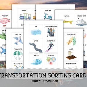 Transportation Sorting Cards Printable: Montessori Vehicle Matching ...