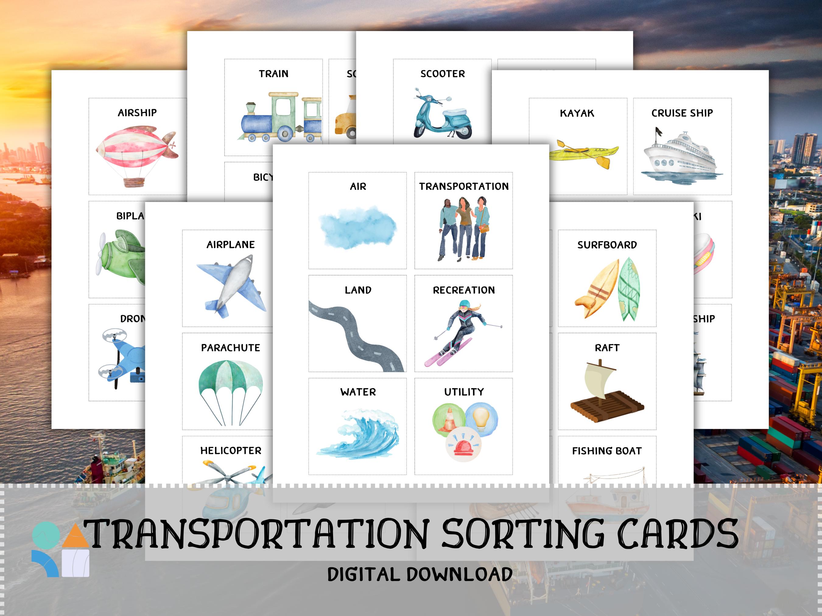 Transportation Sorting Cards Printable: Montessori Vehicle Matching ...