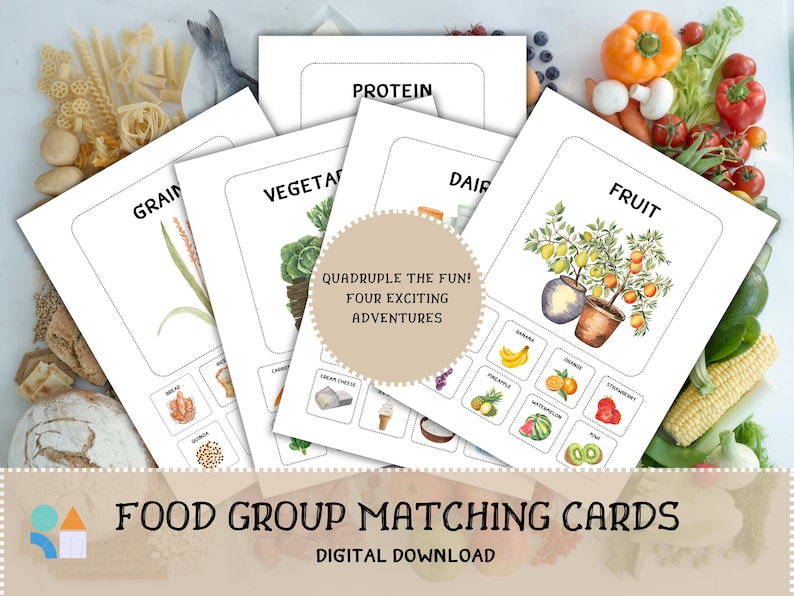 Food Group Matching Game Printable: Toddler Learning Cards (digital ...