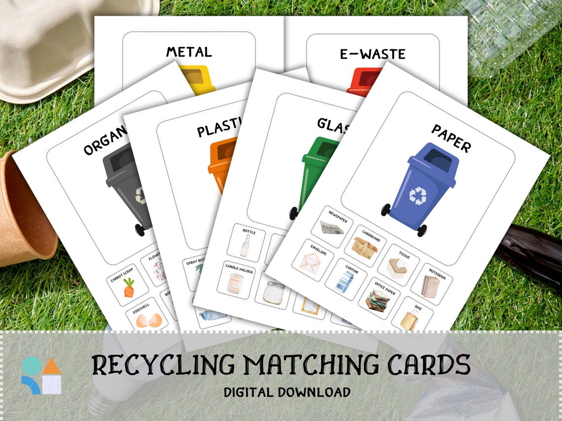 Recycling Matching Game Printable: Eco Sorting Cards, Earth Day ...
