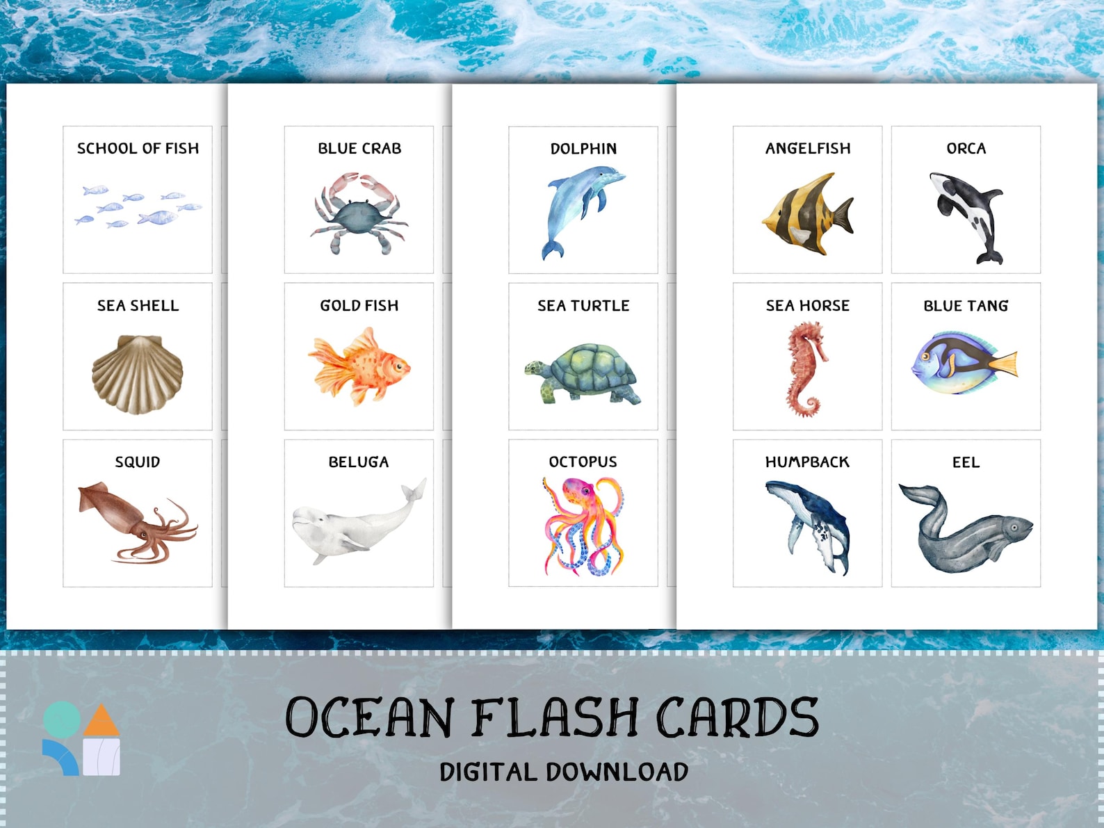 Ocean Flash Cards Printable: Montessori Sea Animals Learning (digital ...