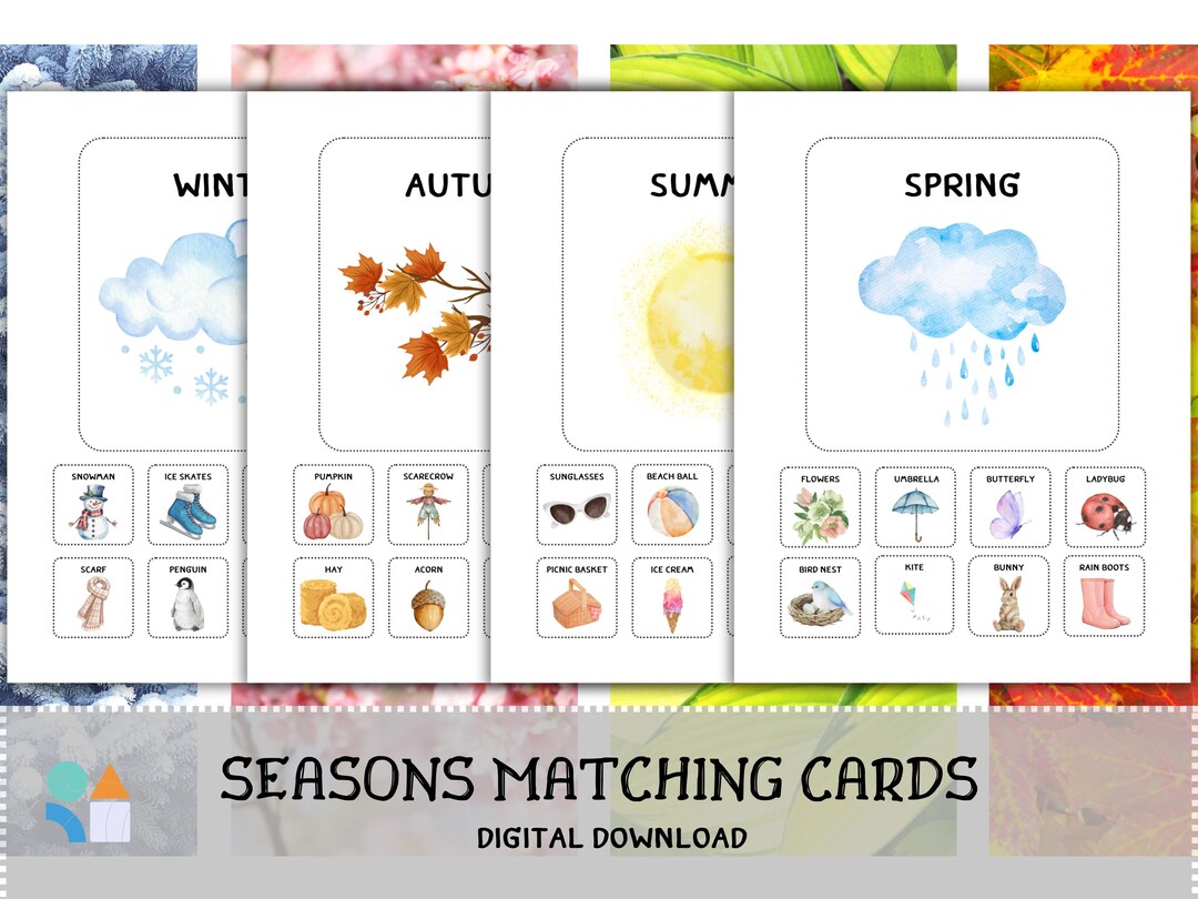 Four Seasons Matching Game Printable: Toddler Learning Cards (digital ...
