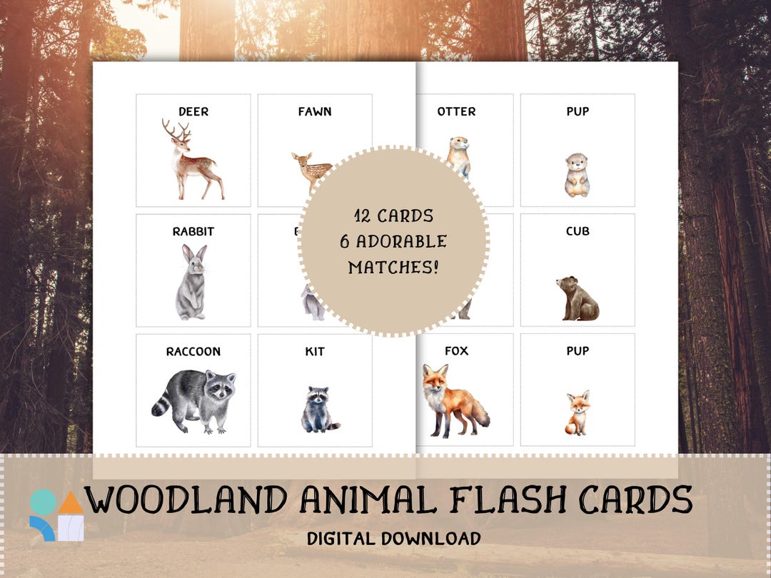 Woodland Animal Matching Game Printable - Baby & Adult Flash Cards ...