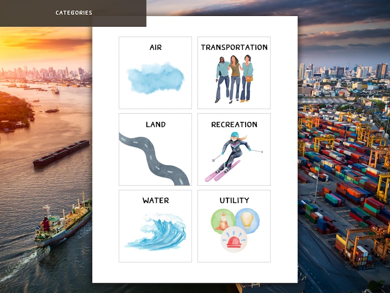 Transportation Sorting Cards Printable for Kids | Air Land Water ...