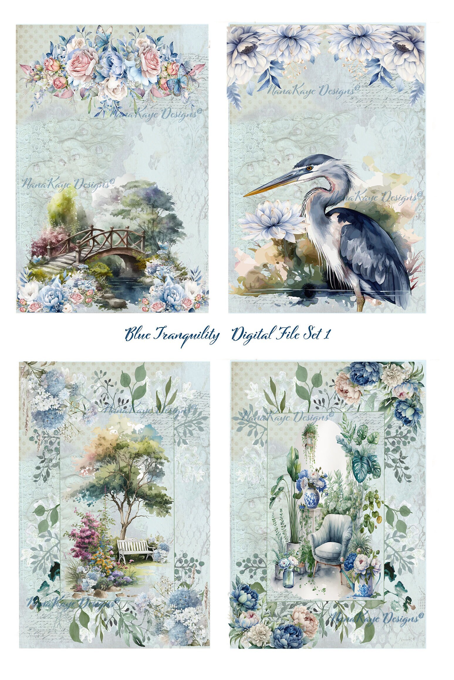 Blue Tranquility Altered Book Journal Page Kit, 32 Pages, Blue Theme ...