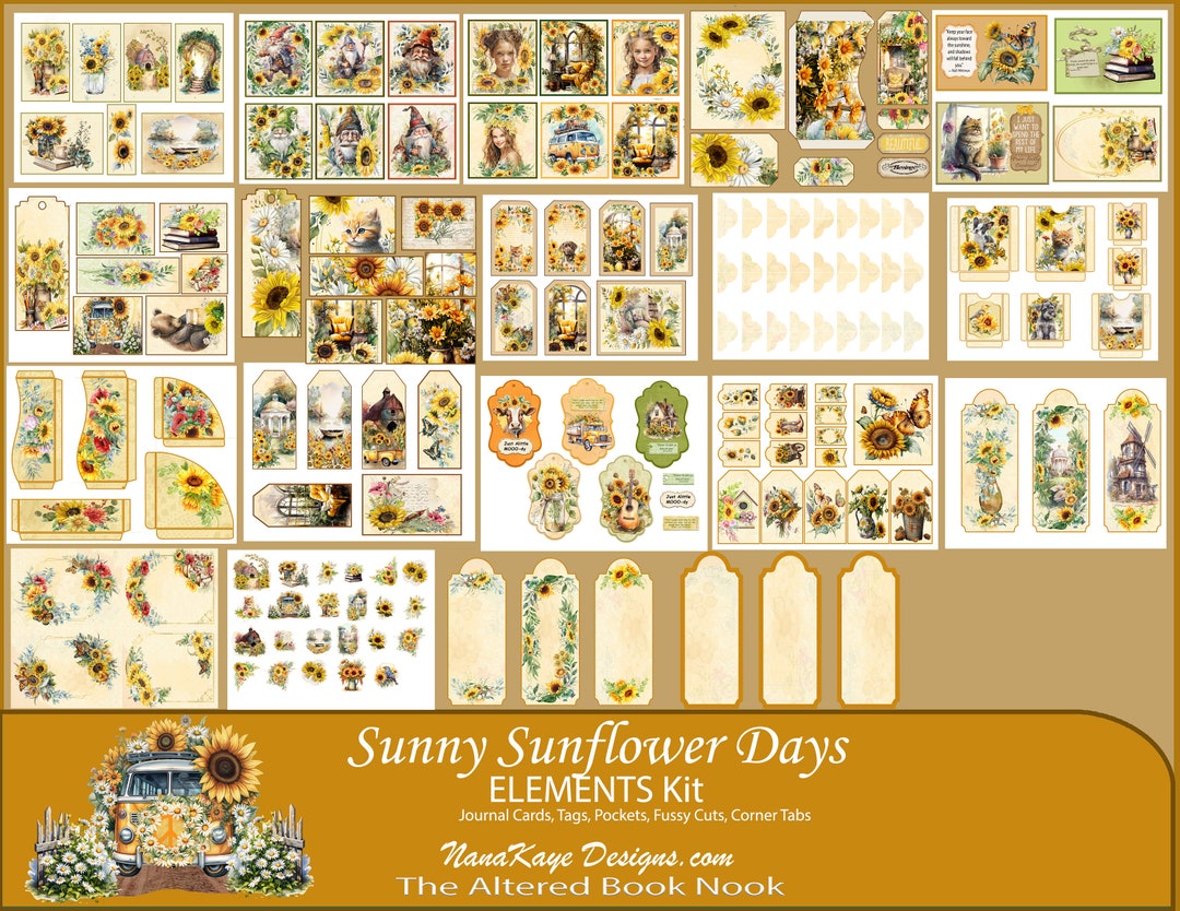 Sunny Sunflower Days" Digital Journal Kit, Elements Kit, Journal Cards ...