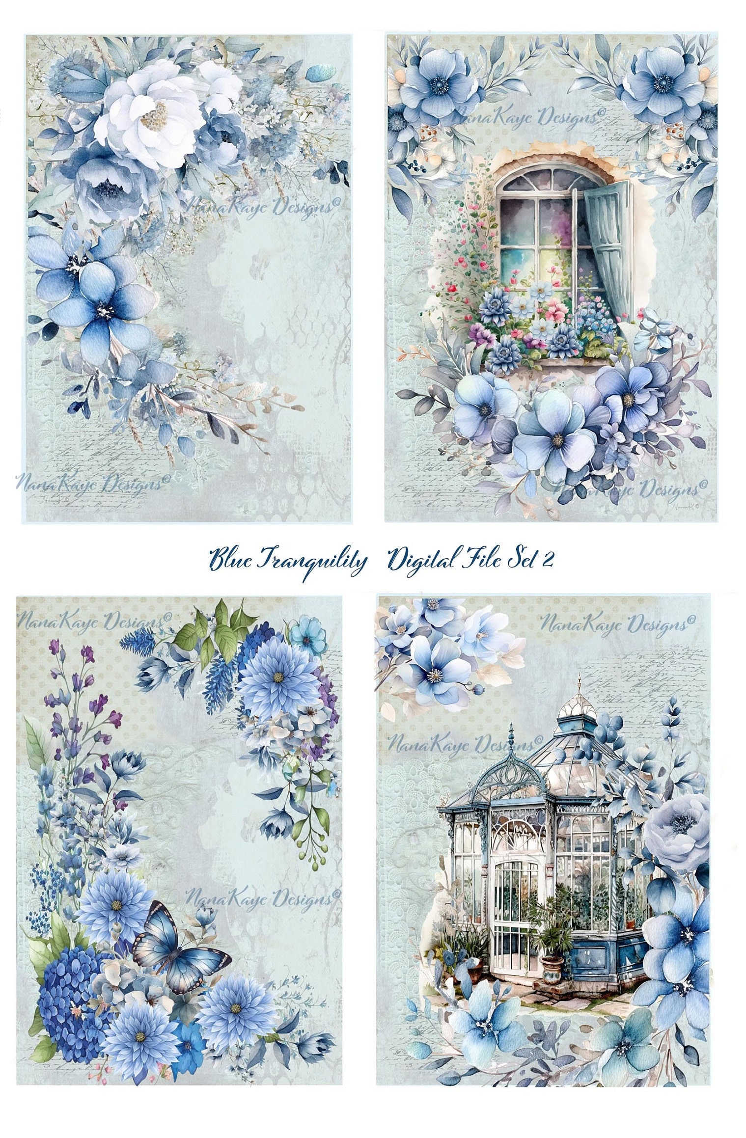 Blue Tranquility Altered Book Journal Page Kit, 32 Pages, Blue Theme ...