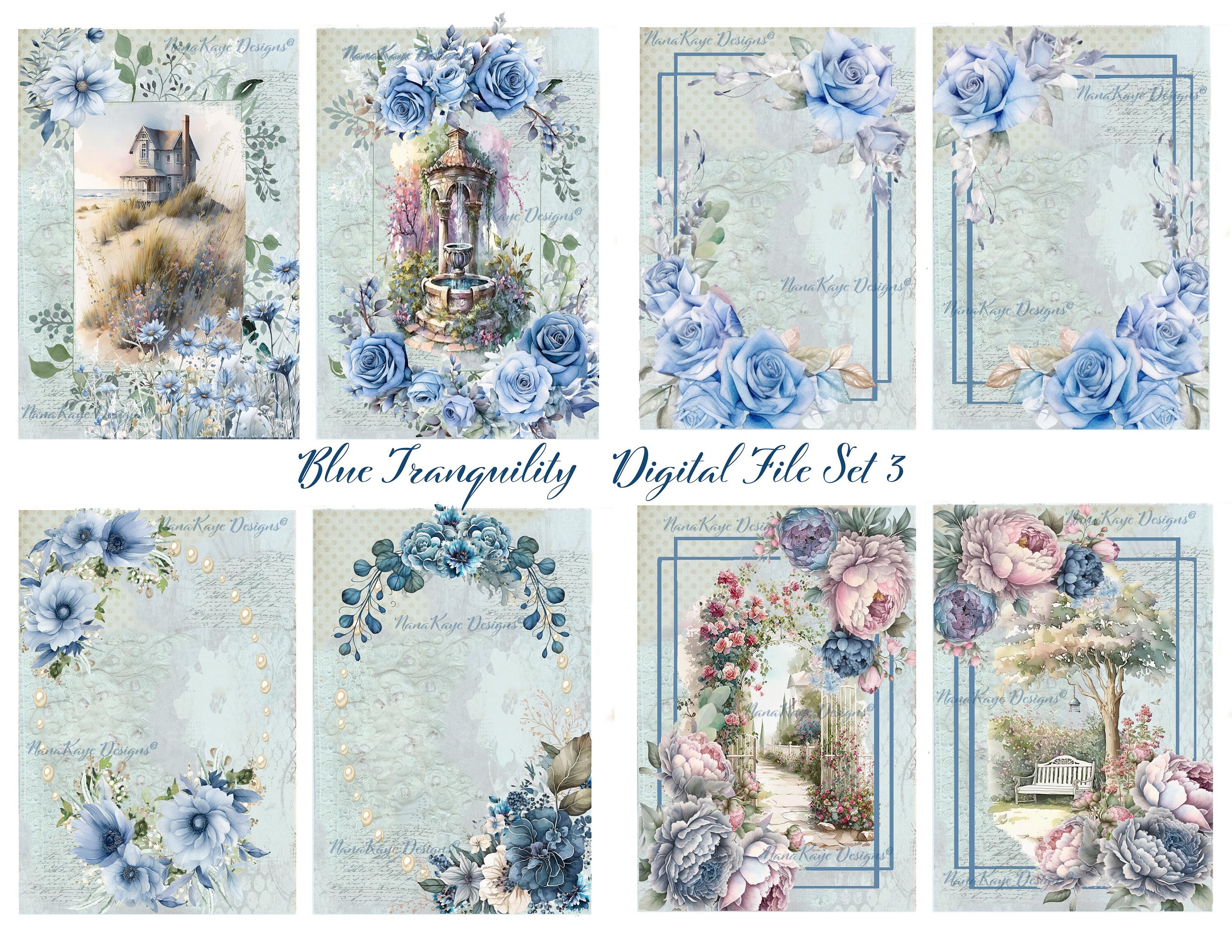Blue Tranquility Altered Book Journal Page Kit, 32 Pages, Blue Theme ...