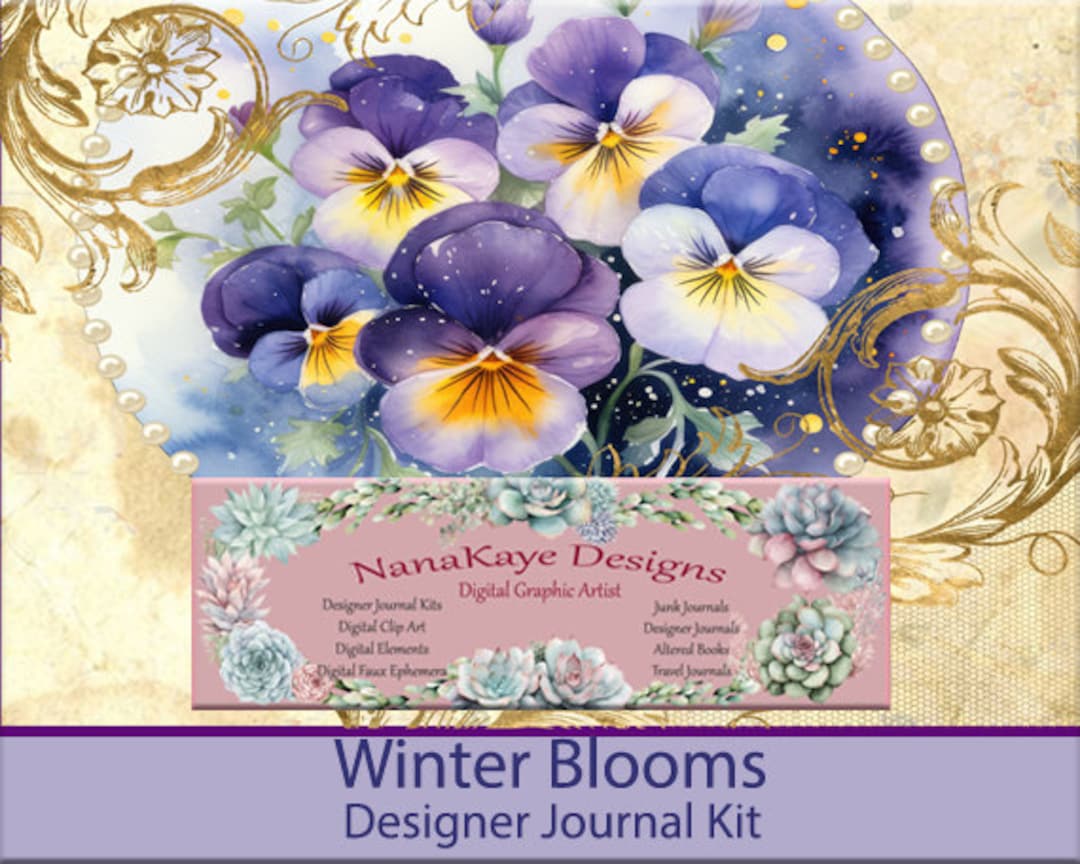 Journal Kit, Winter Blooms, Digital Designer Journal Kit, Junk Journal ...