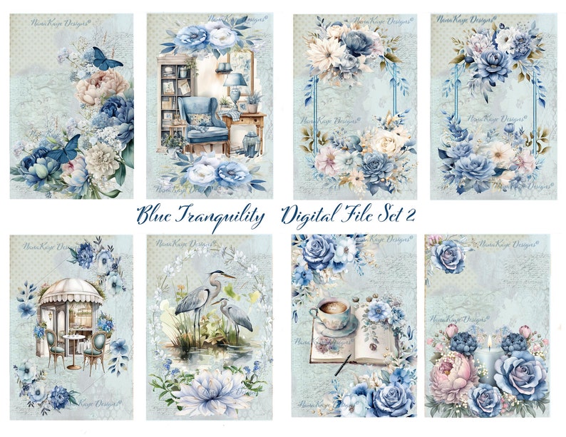 Blue Tranquility Altered Book Journal Page Kit, 32 Pages, Blue Theme ...