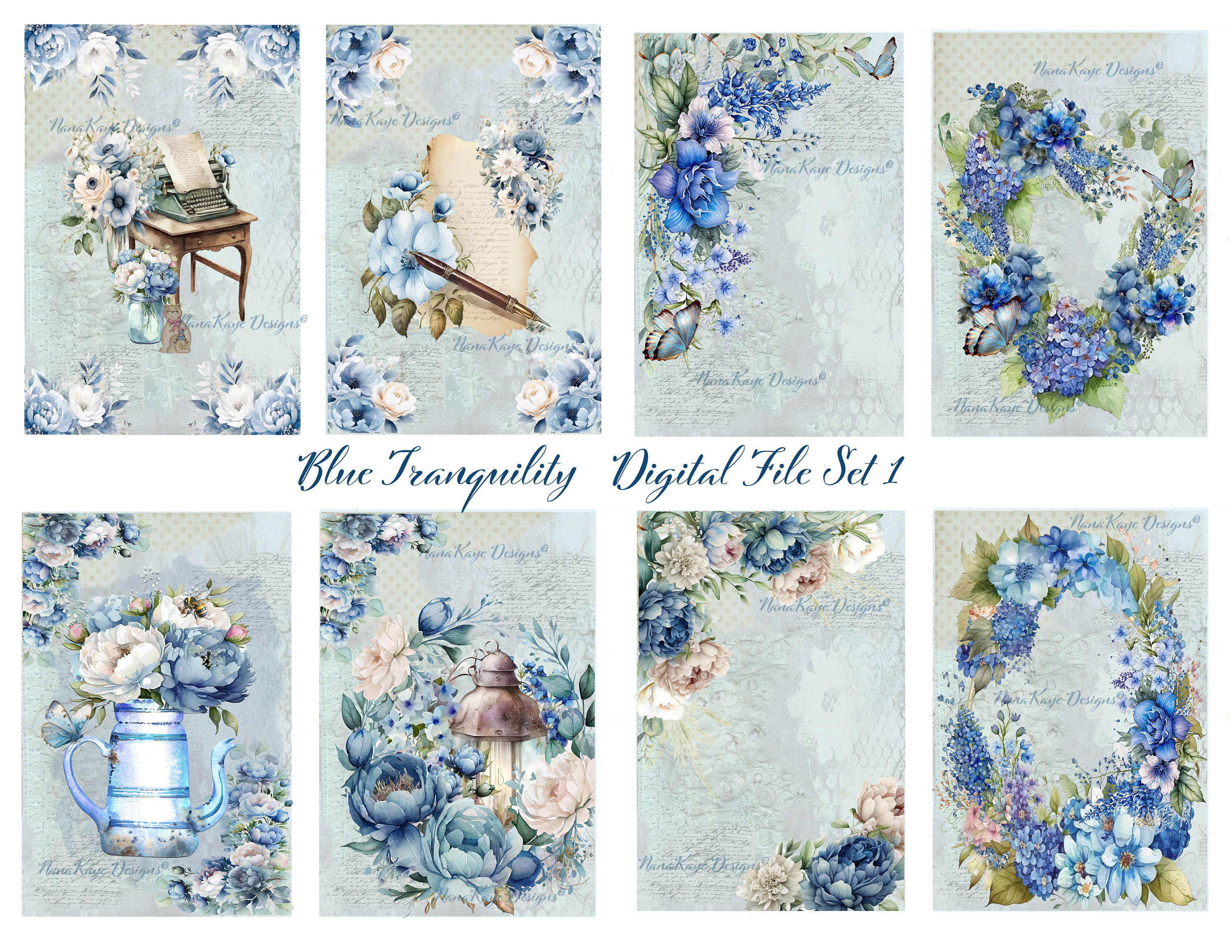 Blue Tranquility Altered Book Journal Page Kit, 32 Pages, Blue Theme ...