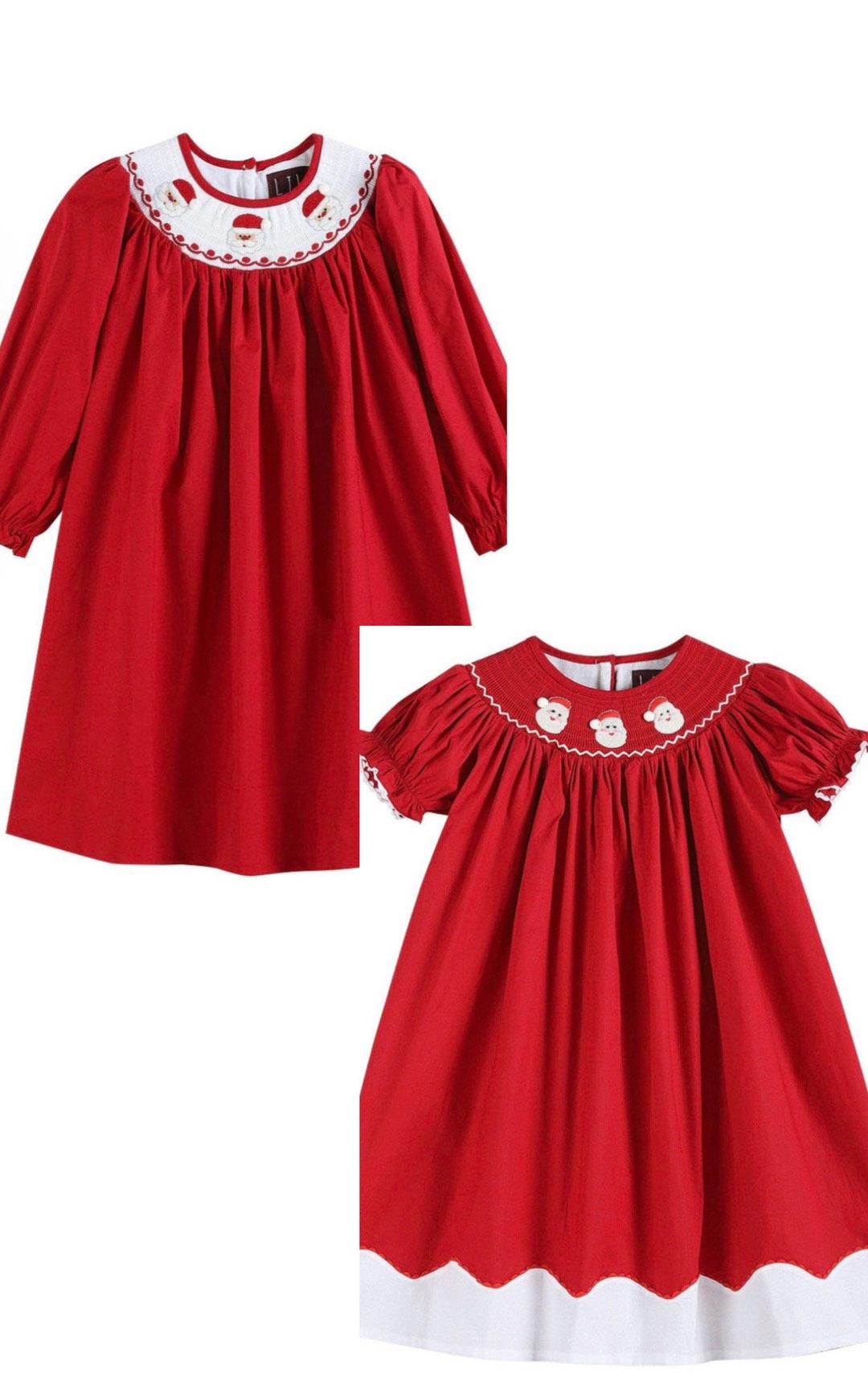 Red and White Santa Smocked Bishop Dress-size Chart Attached With ...