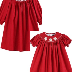 Red and White Santa Smocked Bishop Dress-size Chart Attached With ...