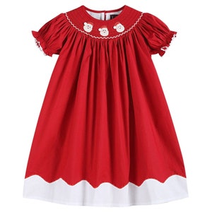 Red and White Santa Smocked Bishop Dress-size Chart Attached With ...