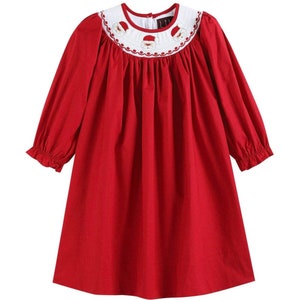 Red and White Santa Smocked Bishop Dress-size Chart Attached With ...