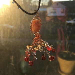 Wire Wrapped Octopus Pendant Necklace, River Stone, Beaded Cotton Cord ...