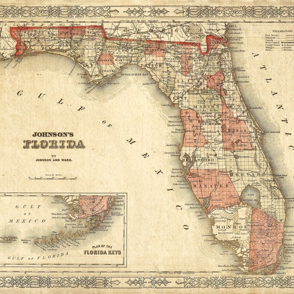 Old Florida Map - Etsy