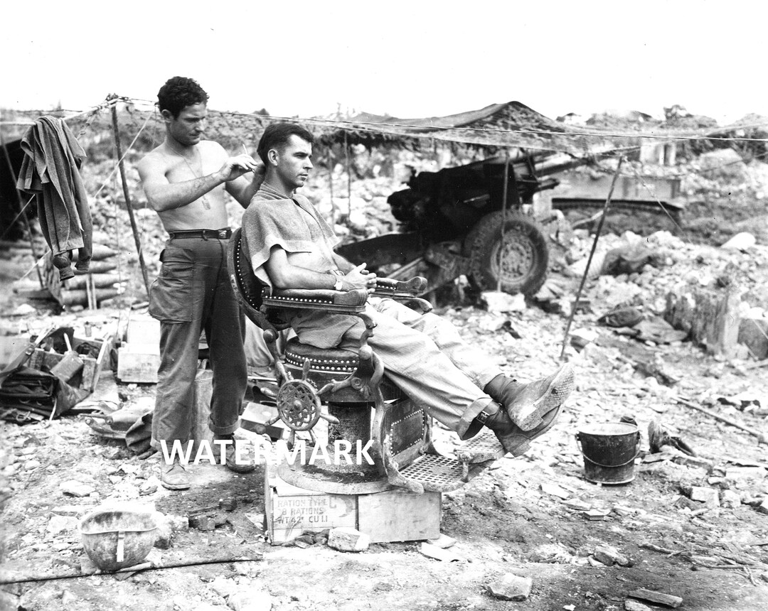 Private Dixon Uses Japanese Barber Chair to Cut the Hair of Sergeant ...