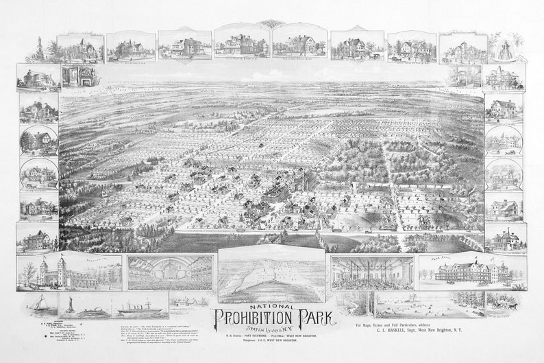 Old Prohibition Park Map 1898 Vintage Staten Island Temperance Print ...