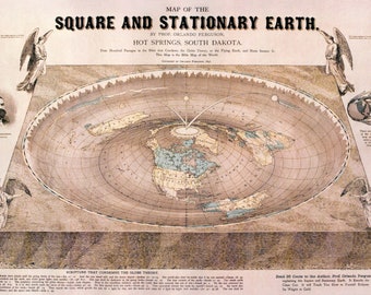 1893 Flat Earth Map of the World Old Map of the Square and Stationary ...