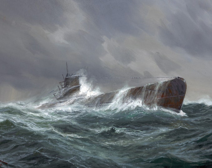 European Drawing U-boot Auf See submarine at Sea by Adolf Bock 1943 ...