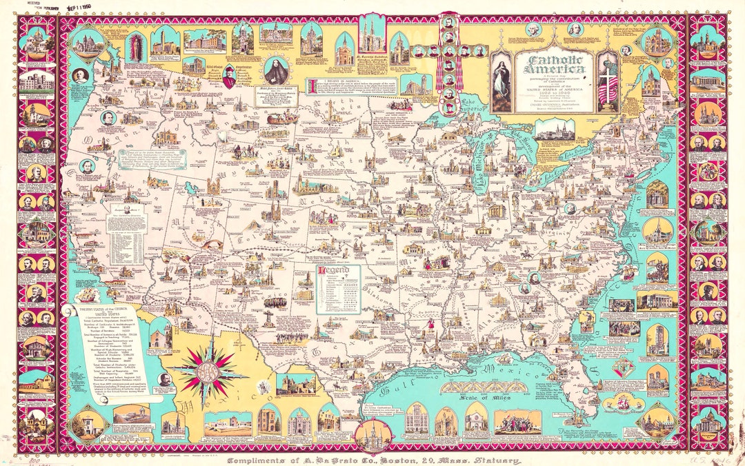 Catholic America Map Christianity Old Vintage Map Print Poster - Etsy