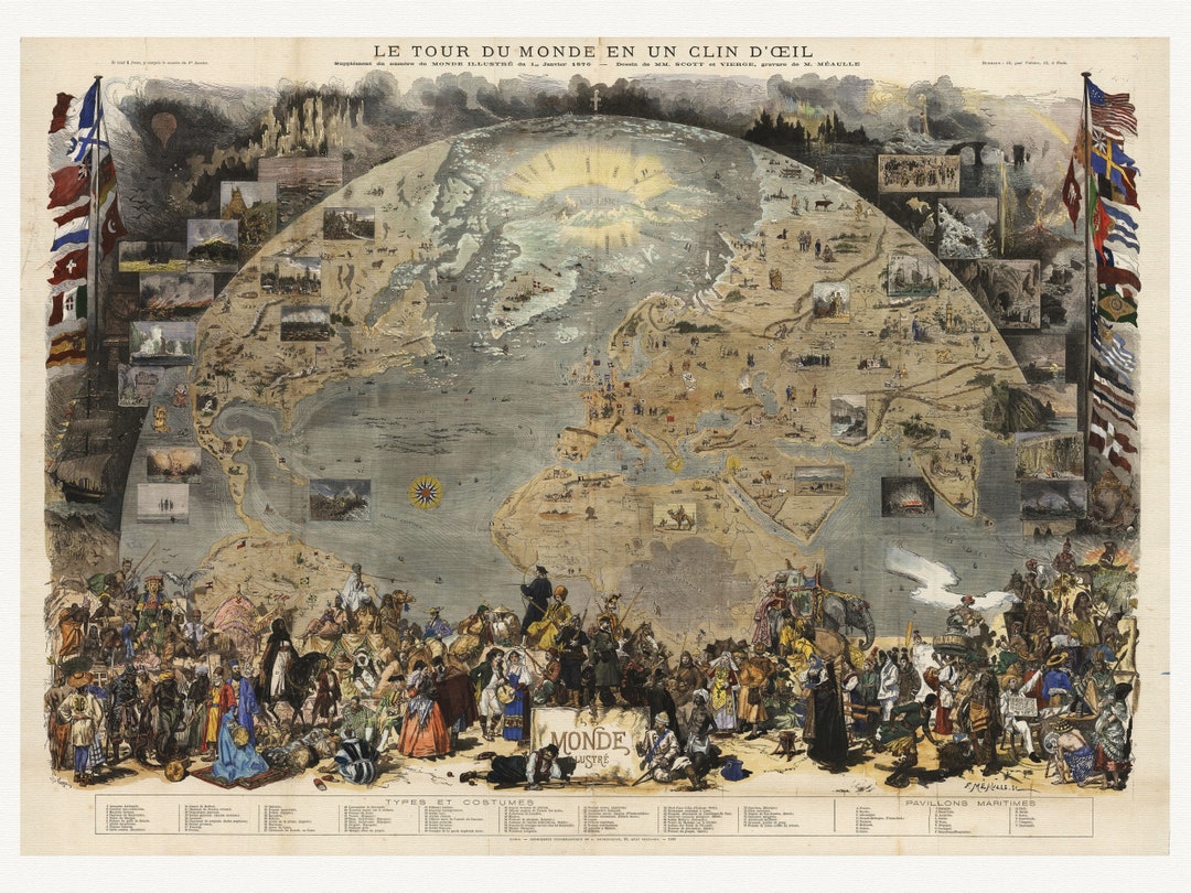 Old World Map 1876 - A Tour of the World From Le Monde - 19th Century ...