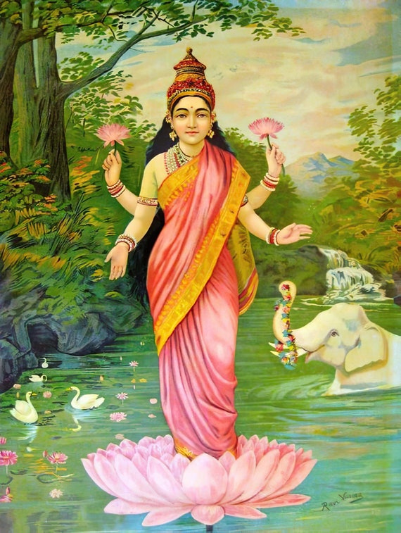 Lakshmi Hindu Goddess Restored Print Poster | Etsy