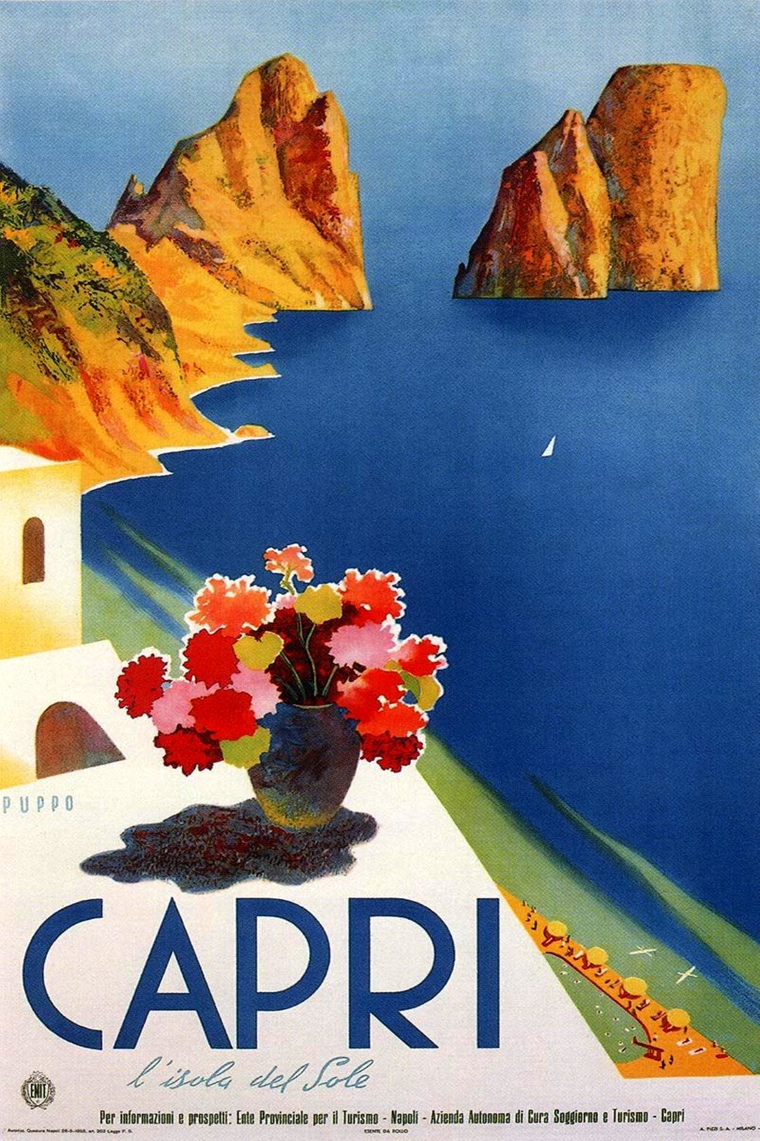 Capri Vintage Travel Mario Puppo Italy Print Poster - Etsy