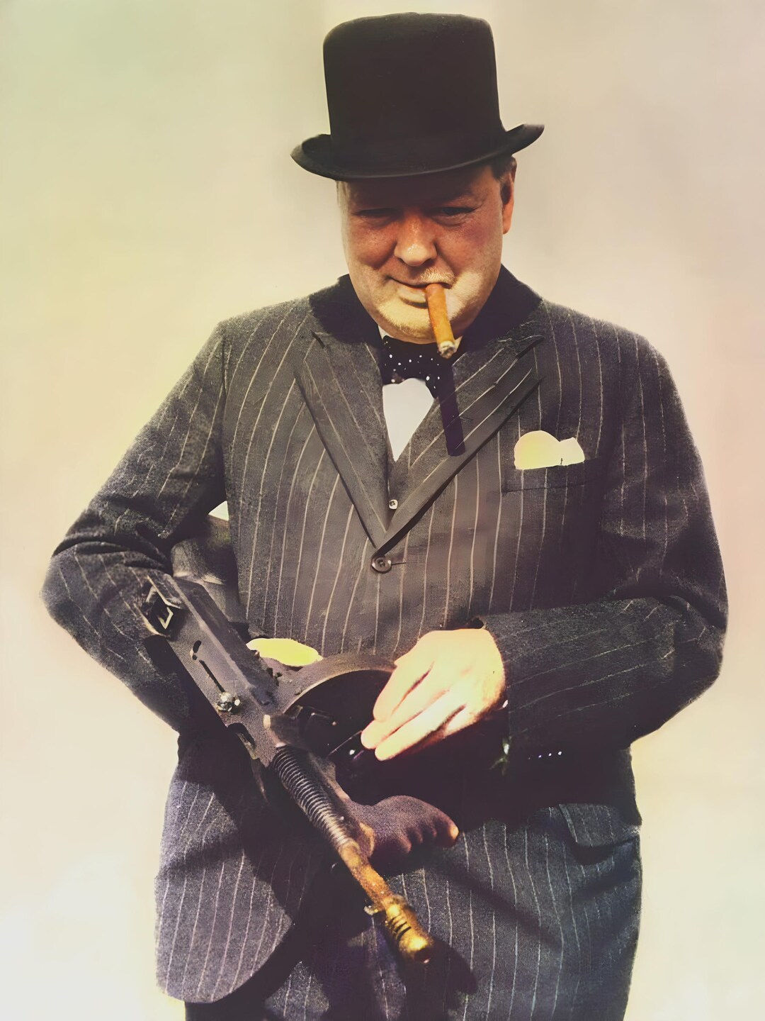 Winston Churchill With Tommy Gun in Color Print Poster - Etsy