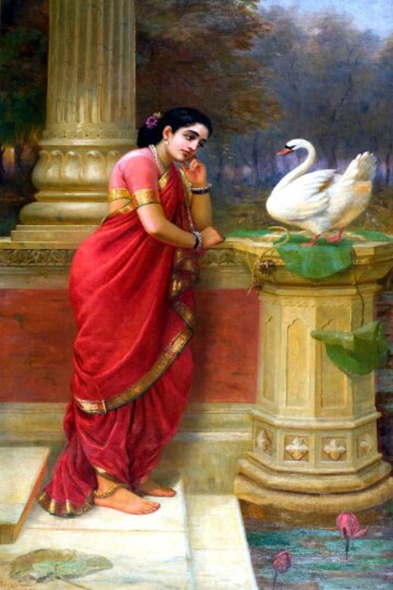 Raja Ravi Varma Hamsa Damayanti Print Poster | Etsy