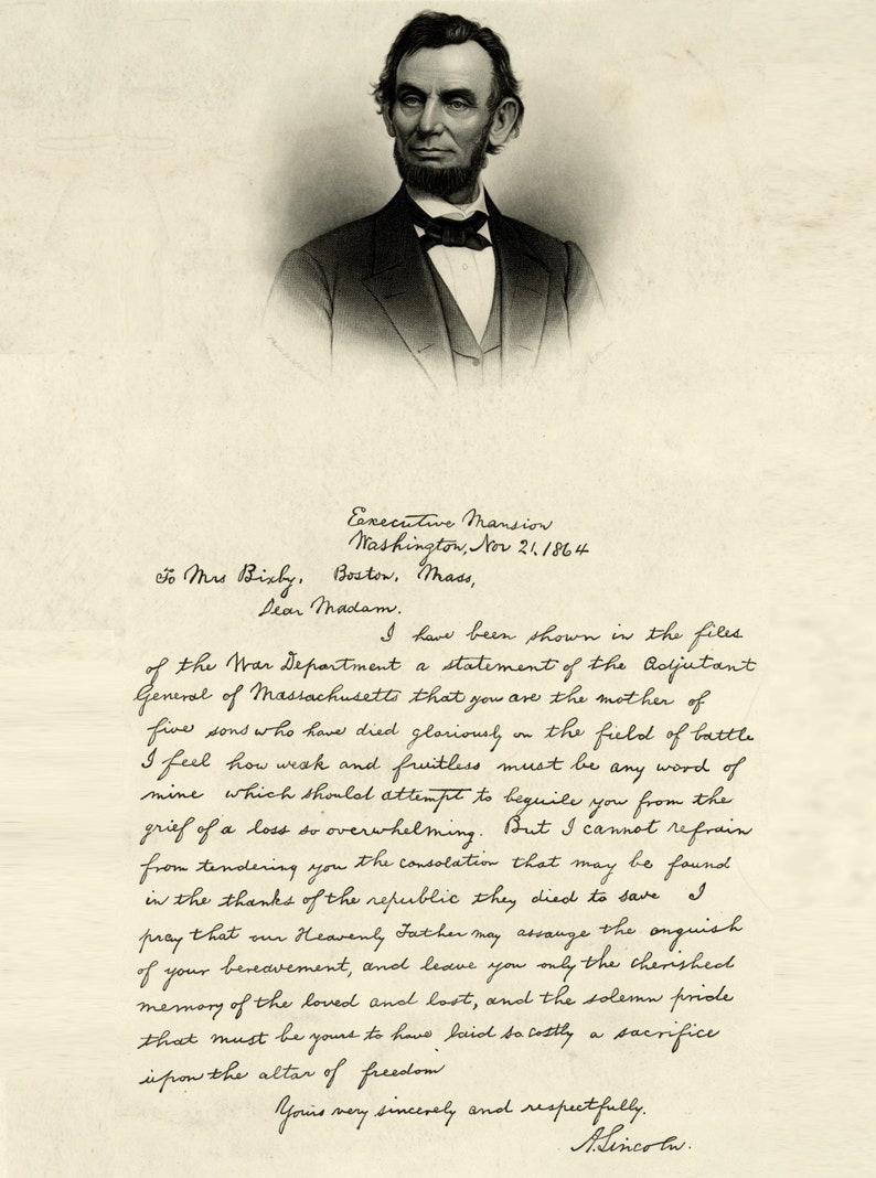 Civil War President Lincoln's Letter to Mrs. Bixby 1891 - Etsy