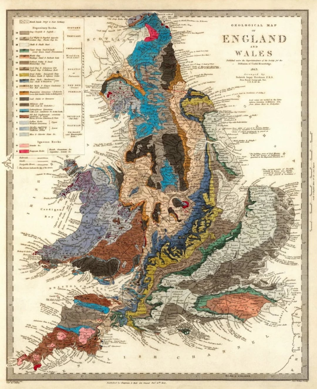 Geological Map - Geology England & Wales Old Map From 1843 Print Poster ...